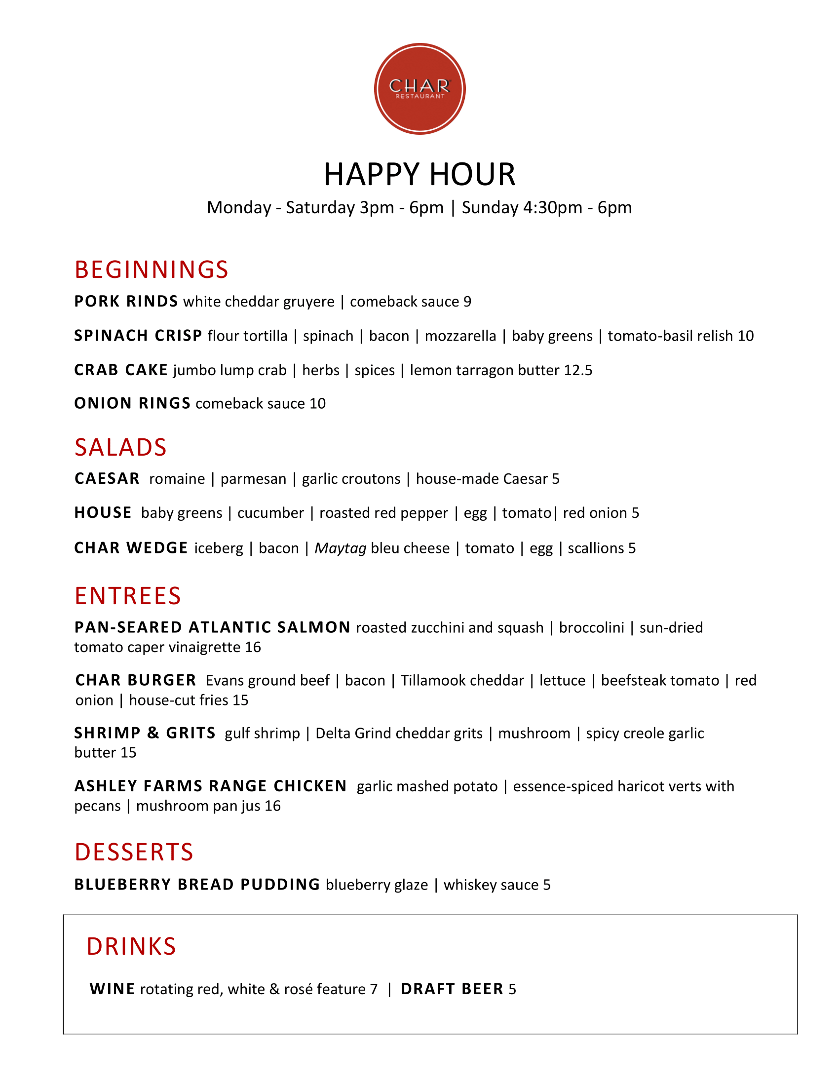 Happy Hour Char Restaurant Happy Hour Char Restaurant