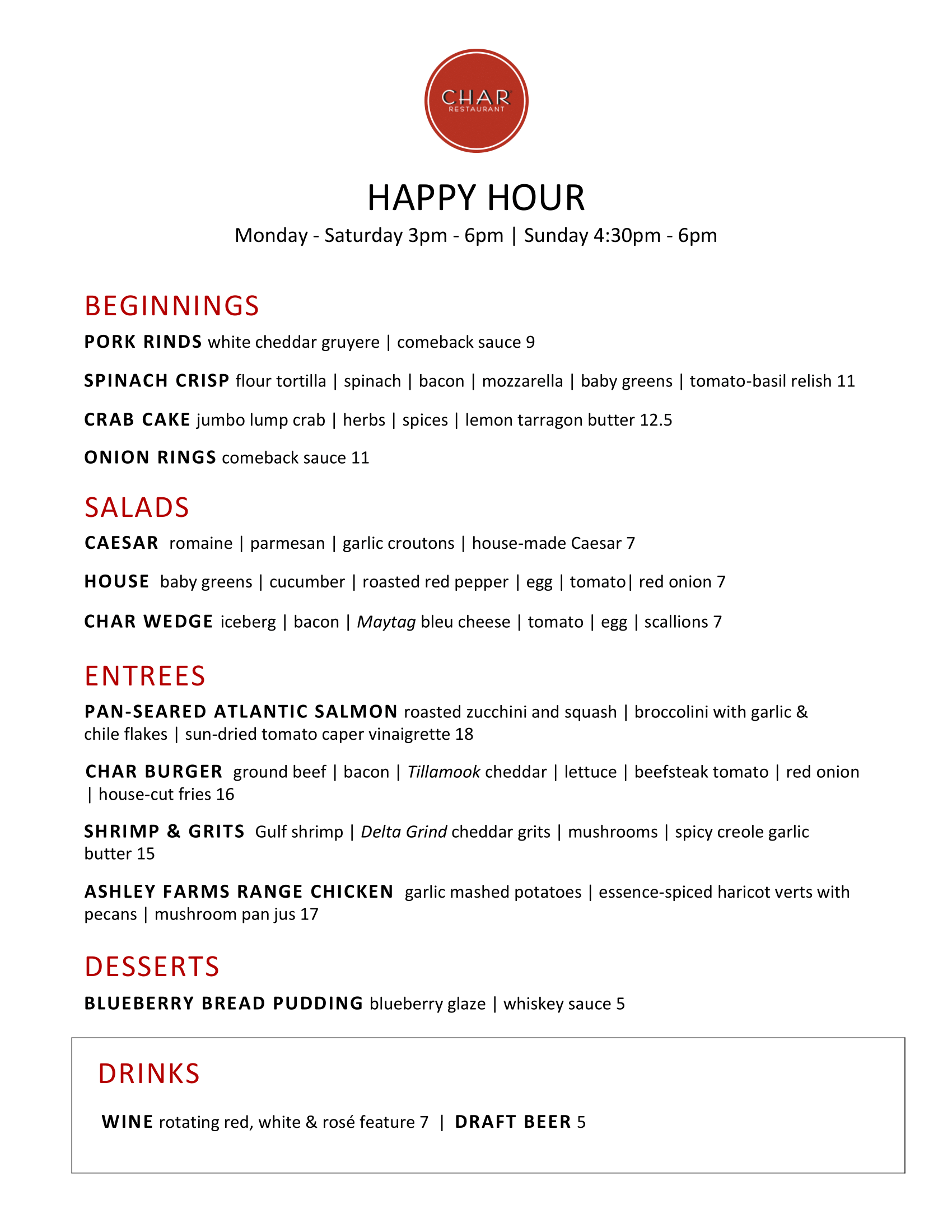 Happy Hour - Char Restaurant